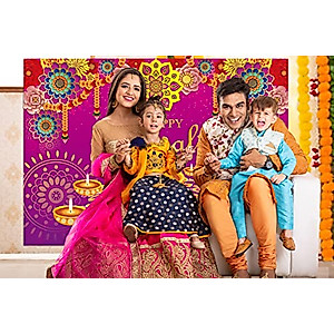Funnlot Wall Backdrop for Diwali Festival Decorations - 5.9 x 3.2ft Banner for Happy Diwali Photo Booth