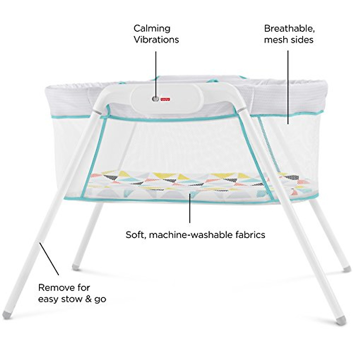Fisher-Price Stow 'n Go Bassinet Windmill, portable baby cradle with soothing features for infants and newborns