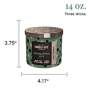 Candle-lite Premium Eucalyptus Lily Scent, 14 oz. 3-Wick Aromatherapy Candle with up to 45 Hours of Burn Time, Green