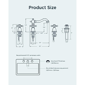 FORIOUS Antique Black Bathroom Faucets, Bathroom Sink Faucet Two Handle 3 Hole, Widespread Matte Black Bathroom Faucet with Metal Pop-up Drain & Supply Lines Faucet for Bathroom Sink, Farmhouse
