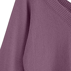 ZAFUL Women's Cropped Sweater V-Neck Long Sleeve Crop Sweater Pullover Jumper Knit Top (1-Red Violet, S)