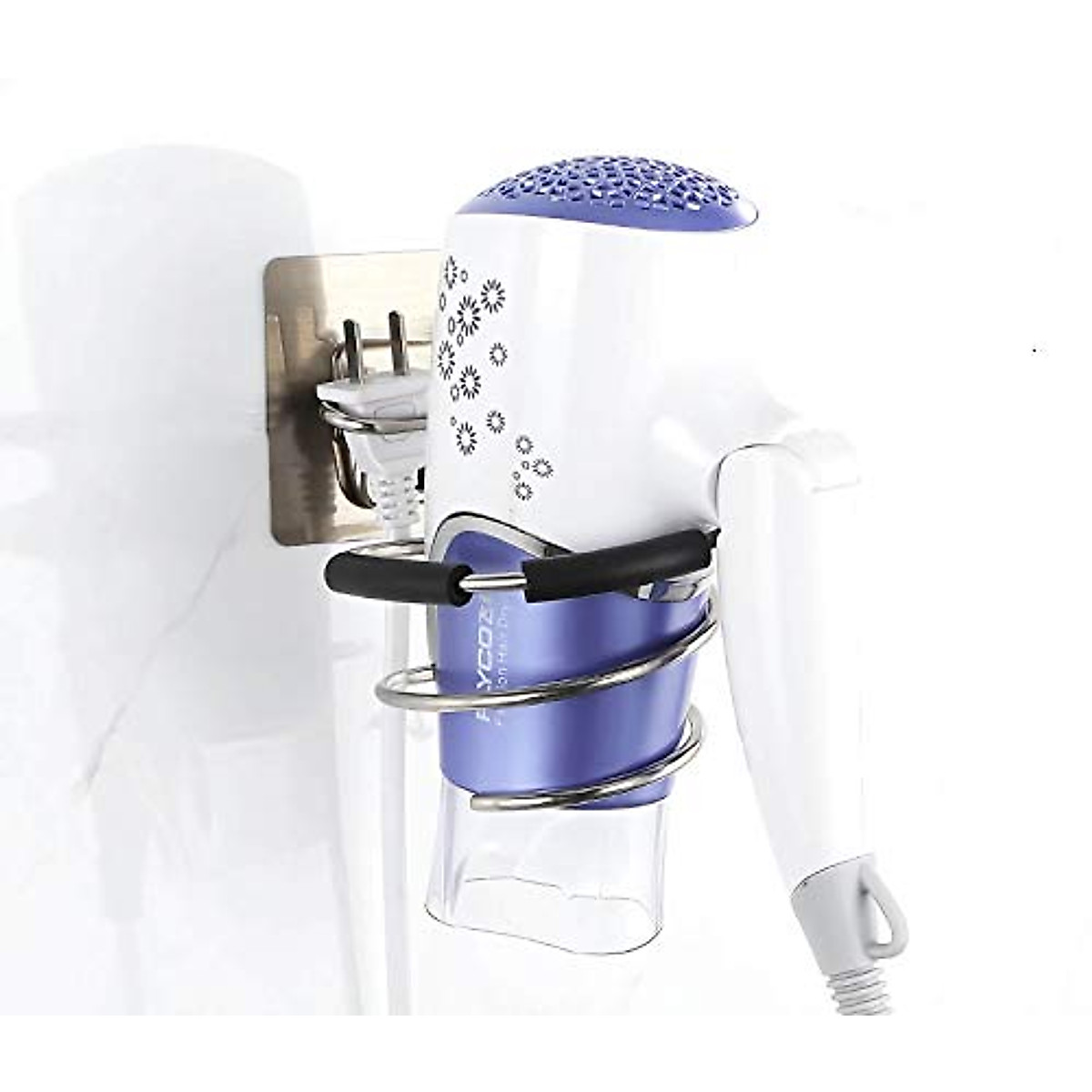 Hair Dryer Holder Wall Mount - Hair Dryer Organizer - Stainless Steel Blow Dryer Holder Wall Mount, Keeps Your Bathroom Kitchen Washroom Tidy, Pack of 2