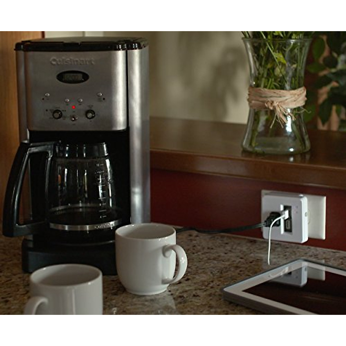 WiOn 50055 Indoor Wi-Fi Plug-In USB Wall Tap, 1 Grounded Outlet, 2 USB Ports