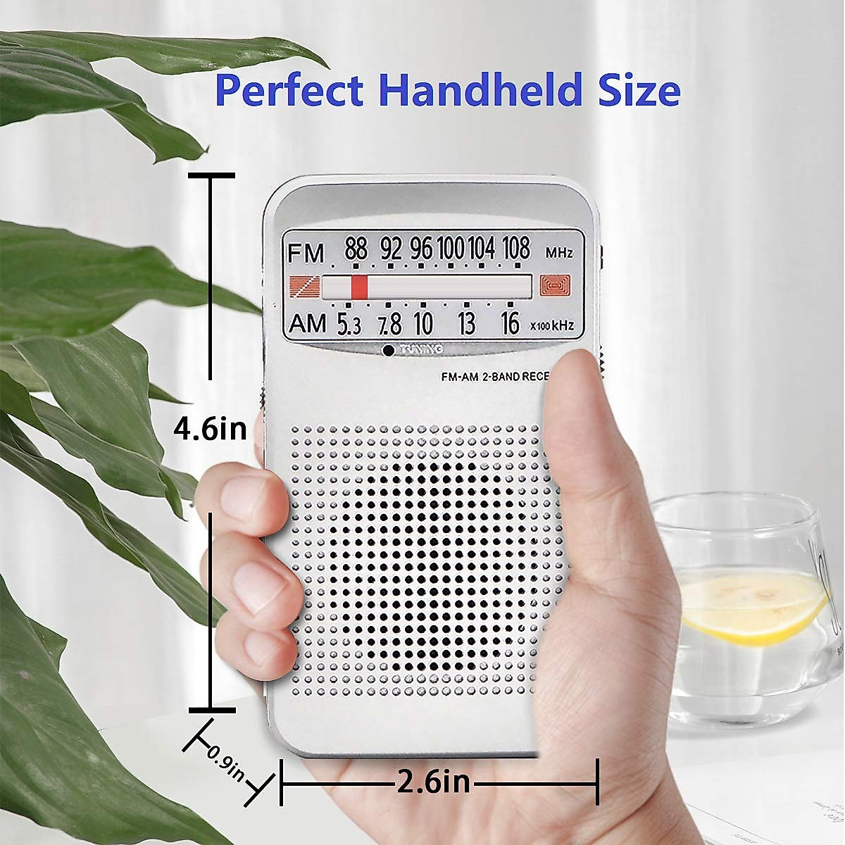FUHONGYUAN AM FM Portable Pocket Radio, Compact Transistor Radios - Best Reception, Loud Speaker, Earphone Jack, Long Lasting, 2 AA Battery Operated (Silver)