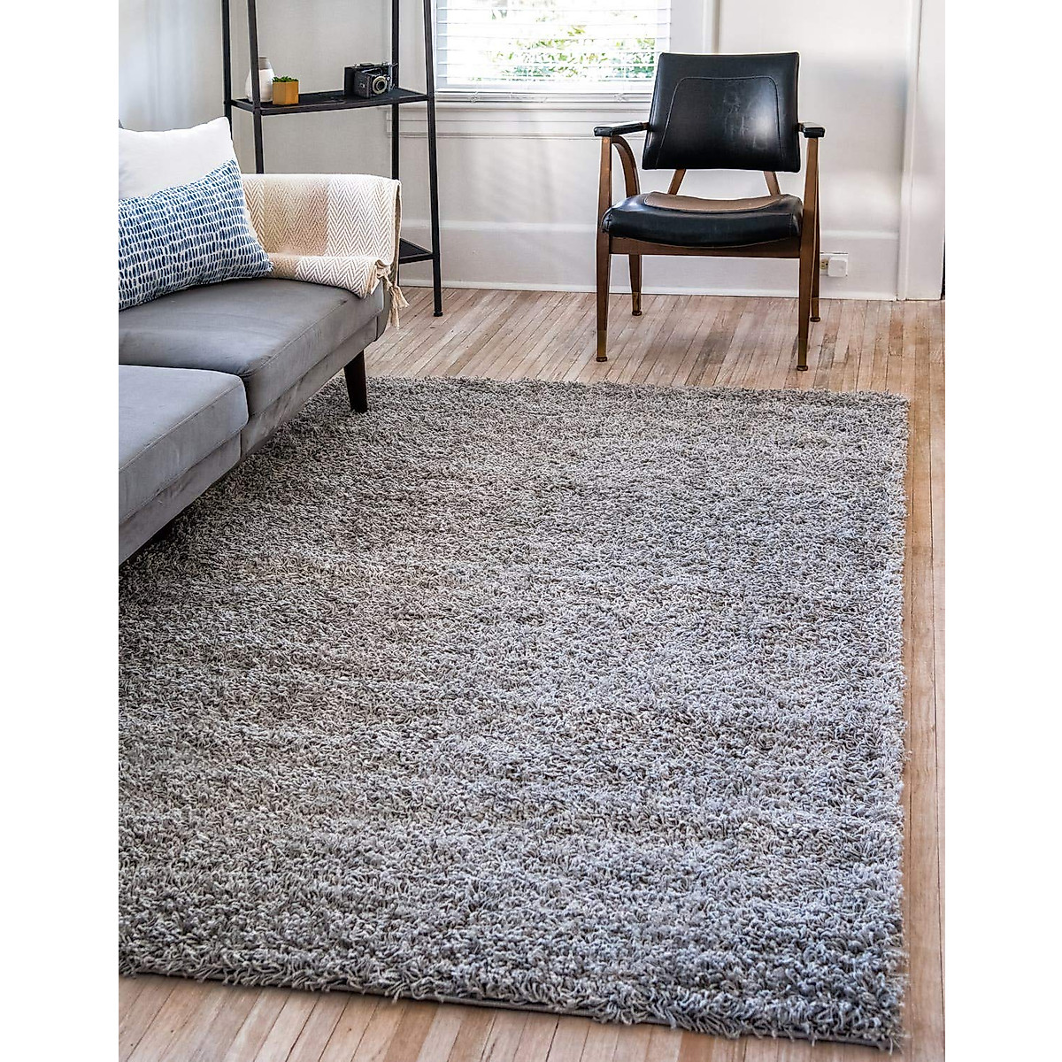Unique Loom Solid Shag Collection Area Rug (8' x 11' Rectangle Cloud Gray)