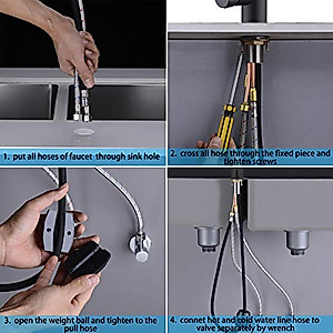 Kitchen Faucet with Deck Plate, Single Handle Solid Brass, Pull Out Sprayer Kitchen Sink Faucet Oil Rubbed Bronze, High Arc Pull Down Kitchen Faucet