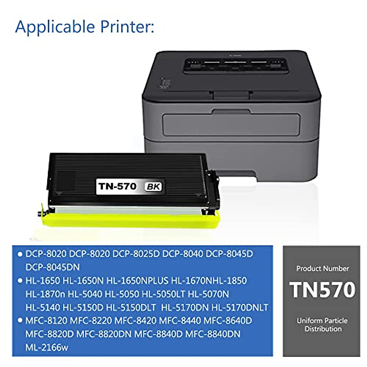 EDH Compatible TN570 TN-570 Toner Cartridge Replacement for Brother High Yield Compatible with HL-1670N1650 1850 1870n DCP-8040 8025D 8020 8045DN MFC-8120 8640D 8820DN Printer (1 Pack, Black)