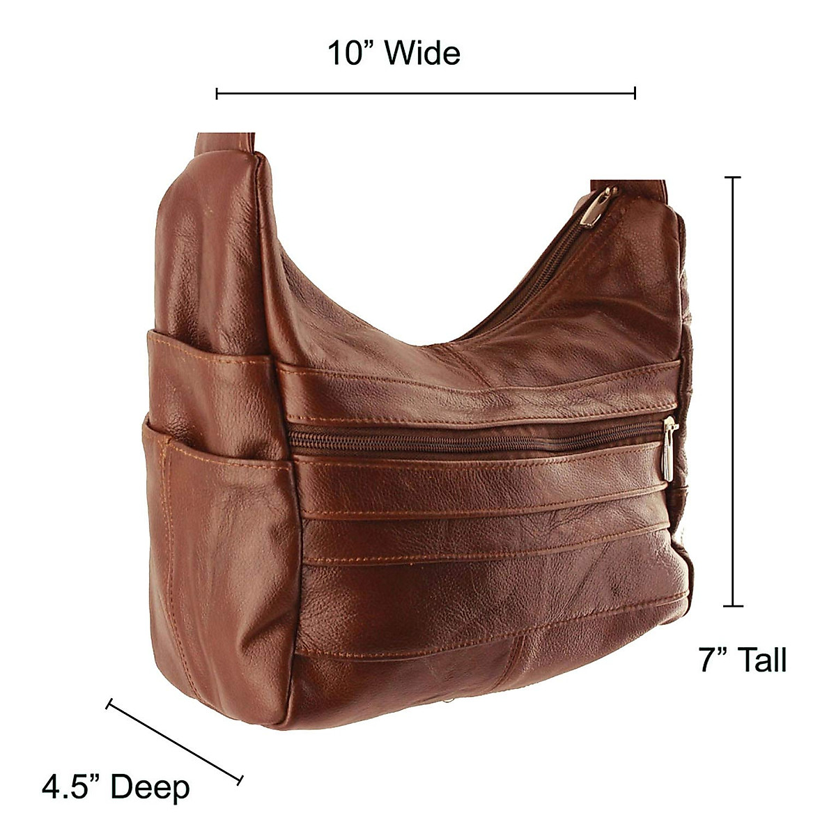 Women's Leather Medium Cross Body Purse Shoulder Ladies Handbag with Many Pockets (Brown)
