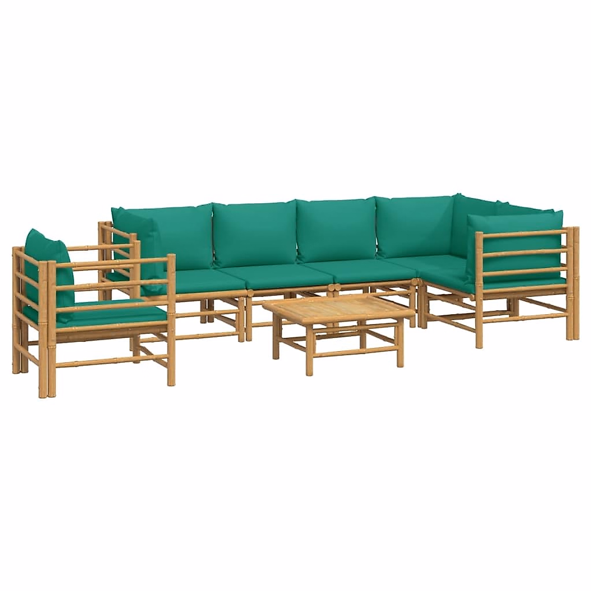 vidaXL 7 Piece Bamboo Patio Lounge Set with Green Cushions - Outdoor Furniture Set with Comfortable Backrest and Armrest, Modular Design