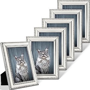 Kigley 6 Pcs Silver Photo Frame Mini Metal Picture Frame 2.5 x 3.5 with Velvet Backing and Easel Stand Wallet Size Frames for Tabletop Desk