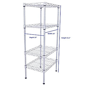4 Tier Storage Rack,Steel Storage Wire Shelf,Heavy Loading Storage Organizer, Adjustable Levelling Feet Shelving Unit, Grey,14" W x 10" D x 31.5" H