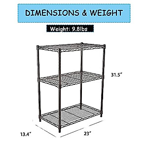ANNECOSK 3-Tier Storage Shelves Adjustable, Metal Shelves for Storage Shelving Unit Wire Shelving Display Shelf for Kitchen Pantry 23" D x 13" W x 31.5" H-Black