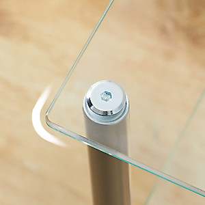 HOOBRO Glass Shelf, 3 Tier Standing Shelf Unit, Durable Glass Shelving Stand for Small Space, Space-Saving, for Bathroom, Bedroom, Home Office, Tempered Glass, Steel Frame, Silver SV03CJ01