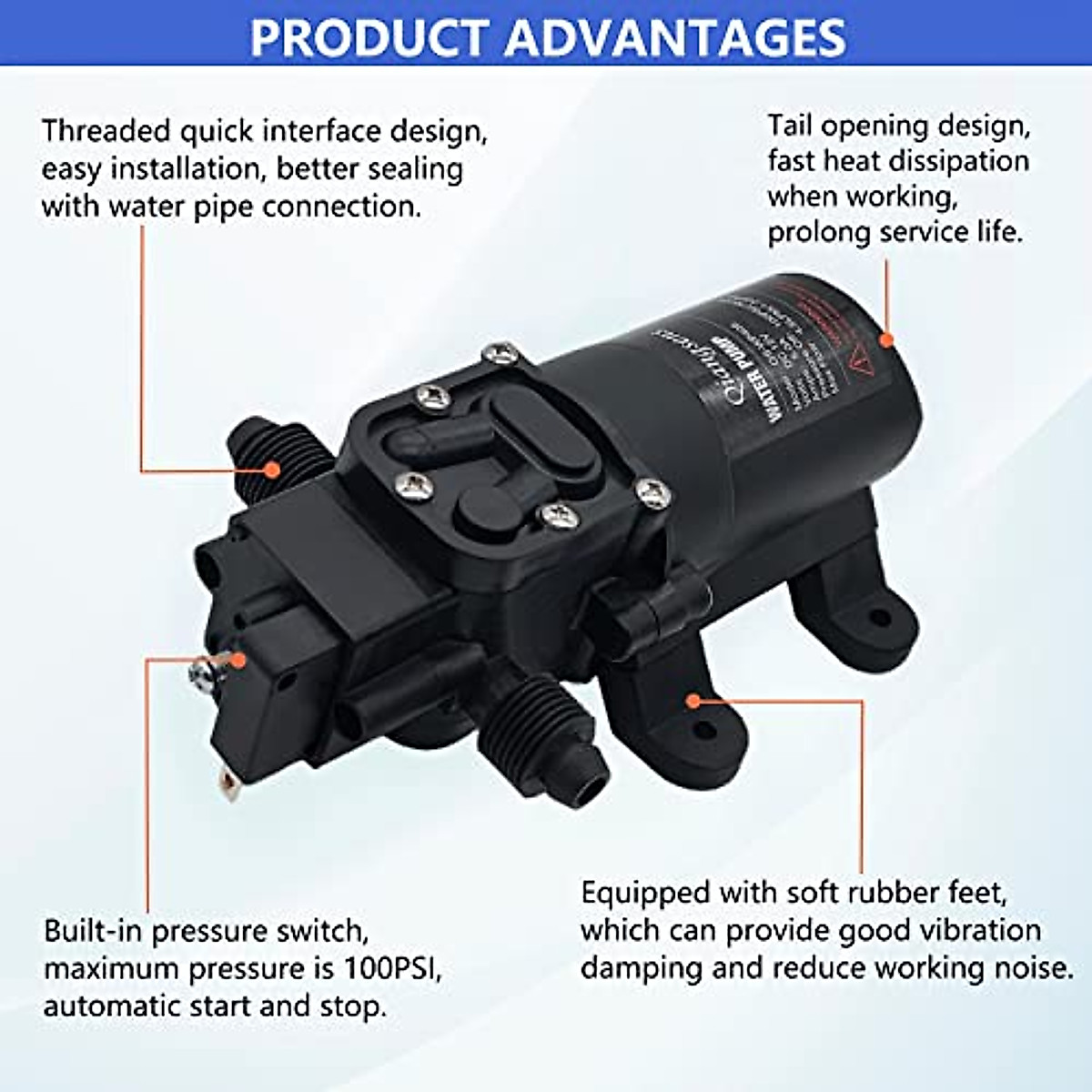 DC 12V Fresh Water Pump 60W Spray Pump, with Speed Switch Filter Pressure Switch 4.5L/min 1.2GPM 100PSI, Suitable for Car Wash/Sprayer/Garden Irrigation/Home Water Supply/Camper