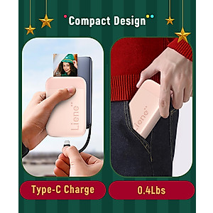 Liene Photo Printer, 2x3″ Mini Portable Instant Photo Printer w/ 5 Zink Sticky-Backed Paper, Bluetooth, Compatible w/iOS & Android, Small Picture Printer for iPhone, Smartphone, Pink