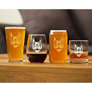 Happy Frenchie - Stemless Wine Glass - Cute French Bulldog Themed Gifts or Party Decor for Women and Men - Large Glasses