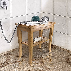 Sorbus Bamboo Shower Bench Stool with Shelf — 2-Tier Wood Storage & Seating for Bathroom, Shower Bench Chair, Bath Stool, Spa Sauna Seat