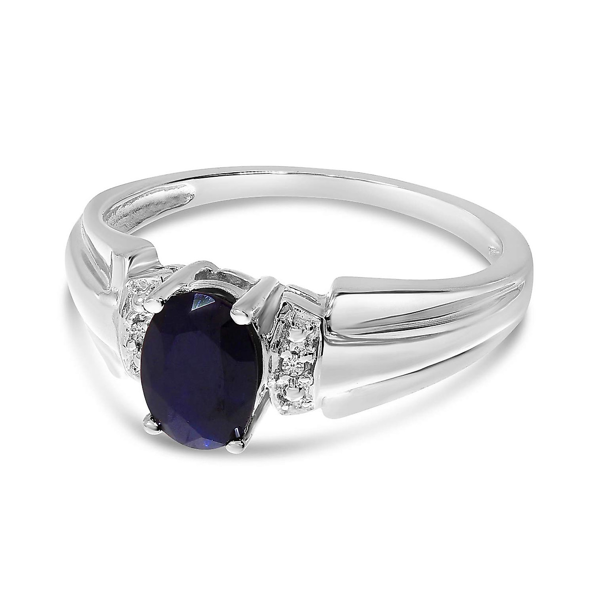 Direct-Jewelry 10k White Gold Oval Sapphire And Diamond Ring (Size 7)