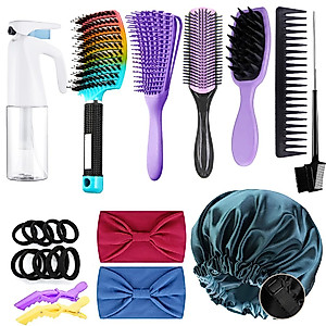 12Pcs Detangling Brush Set for Curly Hair, Curly Hair Brush with Sleep Bonnet Afro America/African 3a to 4c Texture, Easier and Faster on Wash Days