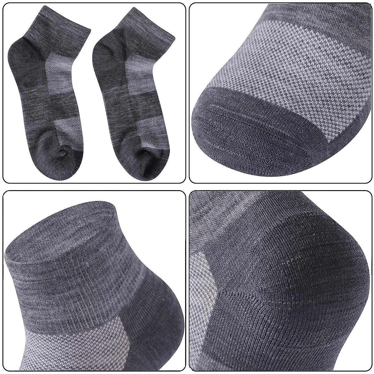 RTZAT 90% Merino Wool Ankle Men's Women's Athletic Business Casual Running Moisture Wicking Everyday Thin Wool Socks, Medium, Ash Grey, 3 Pairs