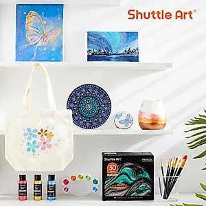 Shuttle Art 30 Colors Metallic Acrylic Paint, Metallic Acrylic Paint with 10 Brushes and 1 Palette, 60ml/2oz, Rich Pigments, Non-Toxic Art Paint for Artists, Beginners on Rocks Canvas Wood Fabric