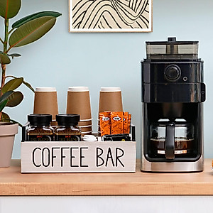 Coffee Station Organizer – Wooden Coffee bar Organizer for Kitchen Counter – Large Storage of 4 Compartments with Handles Perfect for Workplace, Meetings, Gatherings and Parties