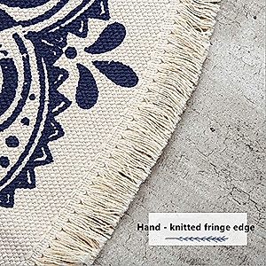 Poowe Round Cotton Rug Woven Tassel Throw Rug Washable Area Rug for Living Room Bedroom Kitchen Bathroom (Vintage)