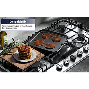 Cooks Standard Nonstick Square Griddle Pan 11 x 11-Inch, Hard Anodized Cookware Griddle Pan, Black