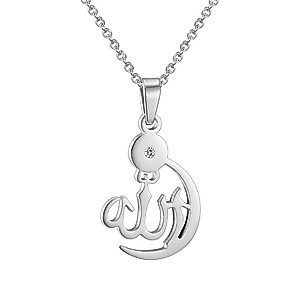Allah Necklace Women Muslim Islamic Jewelry Chain Silver Stainless Steel Crescent Moon Allah Small Pendant