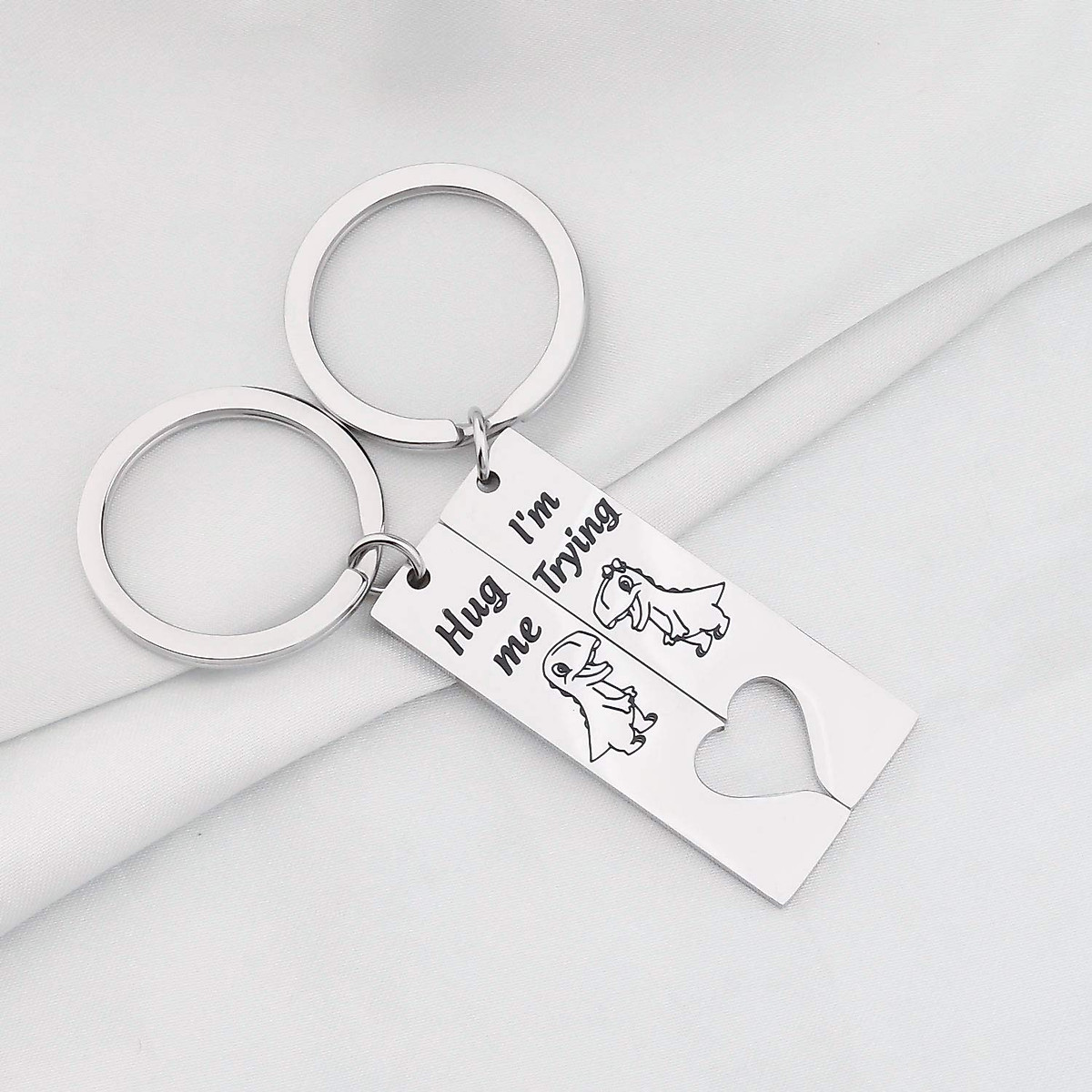 Dinosaur Couple Gift Dinosaur Puzzle Keychain Set Dino Fans Gift BFF T Rex Dinosaur Gift (Hug me I'm Trying set)
