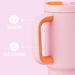 ENCOOL 32 oz Tumbler with Handle and Flip Straw, 100% Resistant Tumbler with Lid and Straw, Insulated Stainless Steel Travel Coffee Mug, Keeps Cold for 24 Hours, Cup Holder Friendly (Blush)