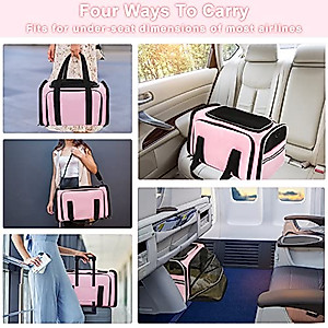 Cat Carrier Airline Approved Pet Carrier, Expandable Foldable Soft-Sided Dog Carrier, 3 Open Doors, 2 Reflective Tapes, Pet Travel Bag Safe and Easy for Cats and Dogs(Pink)