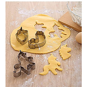 Zavaca 3 Pieces Unicorn Cookie Cutters, Stainless Steel Unicorn Biscuit Cutter, Unicorn Head, Rainbow for DIY Baking