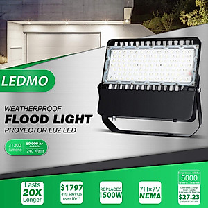 LEDMO LED FloodLight 60W with 180deg Adjustable Knuckle Mount Photocell Dusk to Dawn Outdoor Lighting Daylight White 5000K 7800lm 300W MH Equal Waterproof IP65 UL&DLC Listed for Garden Yard,Playground