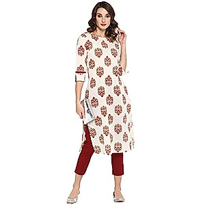 Janasya Indian Women's White Pure Cotton Kurta(JNE3440-KR-M)