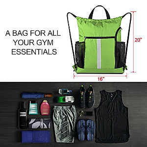 BeeGreen Cinch Bag Backpack String Gym Sackpack with Shoe Compartment and Two Side Mesh Pockets Large Lightweight Portable Sport Drawstring Sack