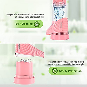 Portable blender for shakes and smoothies,Personal blender, 20000r/m,16 oz Traveling Fruit Veggie Juicer Cup With 6 Blades, Portable Blender USB Rechargeable for Sport,Gym,Office (Pink)