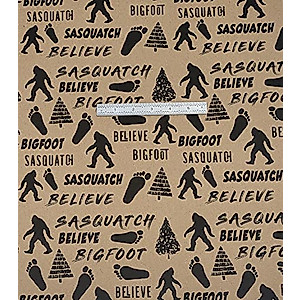 Bigfoot Believe Pattern Gift Wrapping Paper on Kraft - 24" x 10'