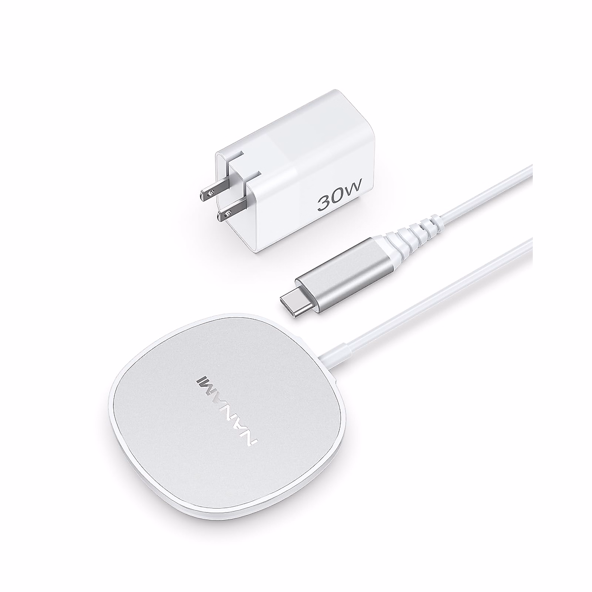 NANAMI Magnetic Wireless Charger iPhone Compatible with MagSafe Charger for iPhone 15/14/13/12 Pro/Max/Plus, Fast Wireless Charging Pad Phone Charger for AirPods 3 2 Pro with USB-C 30W PD Adapter