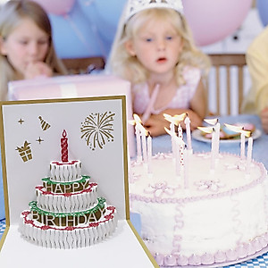 3D Birthday Cards, Auto Play Music Warm LED Light Birthday Cake Card, Greeting Cards Birthday Music Cards for Mom Wife Sister Boy Girl and Friends 1 Pack