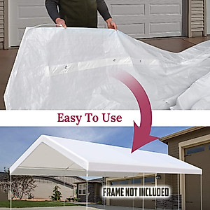 BenefitUSA 12'x20' Carport Canopy Tent Garage Replacement Top Tarp Car Shelter Cover w/Ball Bungees (with Edge)