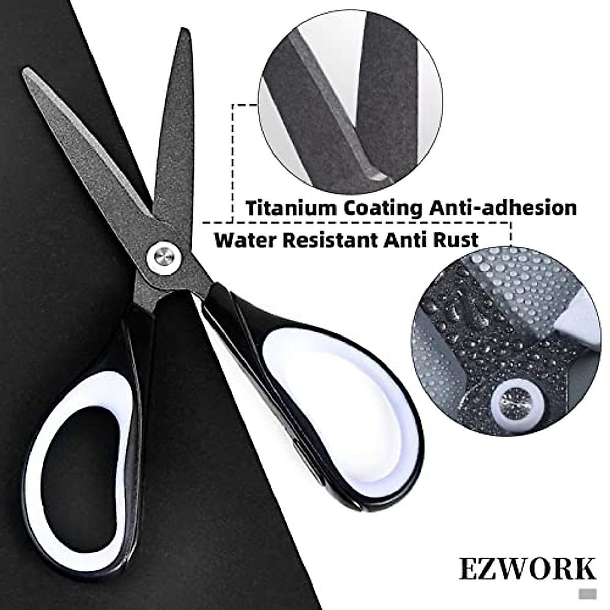 EZWORK Multipurpose Scissors, Comfort-Grip Handles Sharp Scissors for Office Home School Craft Sewing Fabric Supplies (6.7", Black)