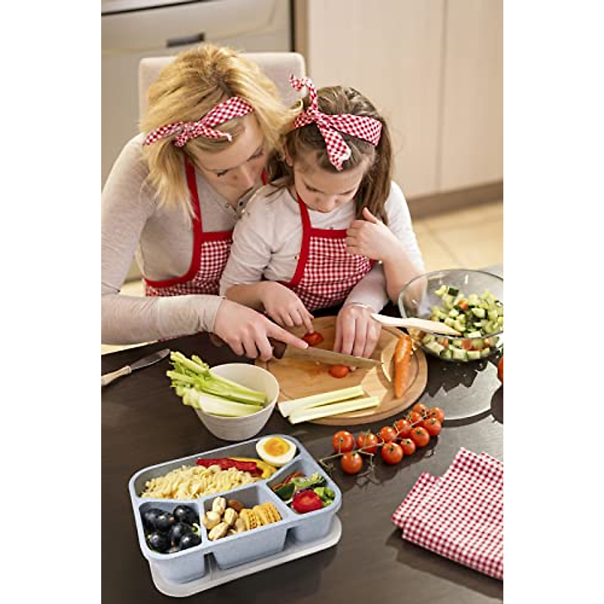 4 Pack Meal Prep Lunch Containers with 4 Compartments, Durable Bento Lunch Box, BPA Free, Wheat Straw Meal Prep Containers Reusable, Divided Food Storage Containers for Work