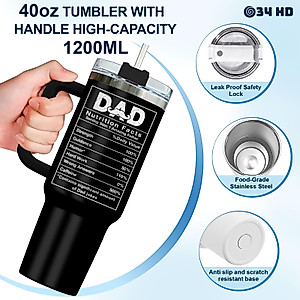 34HD Funny Dad Tumbler with Handle & Straw, 40oz Stainless Steel Vacuum Insulated Men Jokes Coffee Mug with Lid, Birthday Christmas Father Day Gifts for New Papa Bonus Dad Husband Grandpa