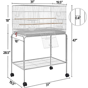 Yaheetech 47'' Height Metal Flight Bird Cage Parrot cage for Parakeets Conures Budgies Lovebirds with Rolling Stand