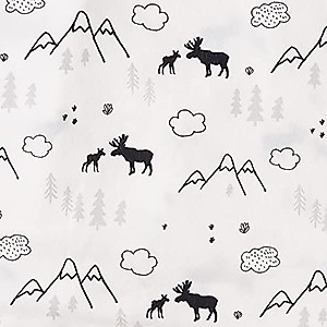 Lumberjack Moose Deluxe Flannel Fitted Crib Sheet-Moose and Mountain Print, Cotton Flannel, Black, Gray, White, Fully Elasticized, 10 in Deep Pockets, Fits Standard Crib Mattress 28 in x 52 in