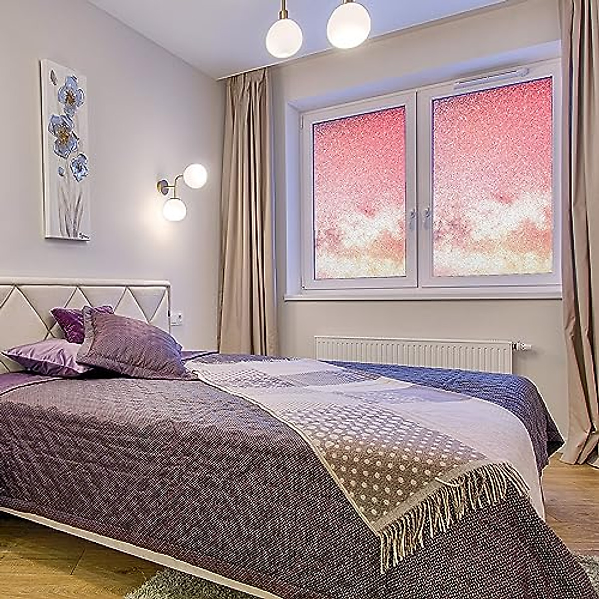 IOACIY Privacy Window Film Frosted Glass Sticker for Home Office Static Anti-UV Window Paper Decorative Window Covering for Bathroom (Universe Outer Space Starry Sky Red Blue-62, 17.7" x 23.6")