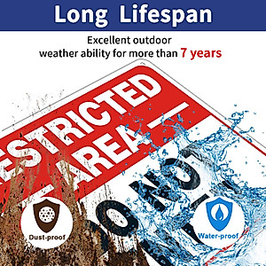 Restricted Area Sign, Do Not Enter Signs Metal, 4 Pack, 10 x 7 inch .40 Rust Free Aluminum, UV Protected, Weather Resistant, Waterproof, Durable Ink, Easy to install