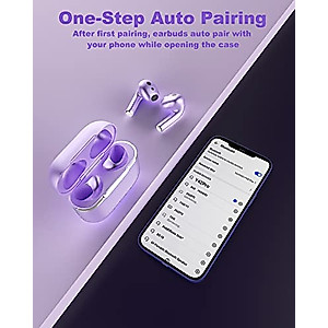 Wireless Earbuds Bluetooth 5.3 Headphones Built-in 4-Mic Clear Call in-Ear Ear Buds Noise Cancelling 30Hrs Playtime Earphones with USB-C Charging Case IPX7 Waterproof Earbuds for iPhone/Android Purple