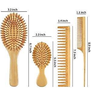 EKONAER 4 PCS Bamboo Hair Brush Set With Natural Wooden Wide-tooth and Tail Comb Big and Mini Paddle Detangling Hairbrush for Women men kids and Baby Thick Thin Curly Straight Dry